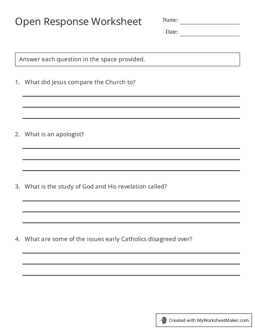 Open Response Worksheet - My Worksheet Maker: Create Your Own Worksheets