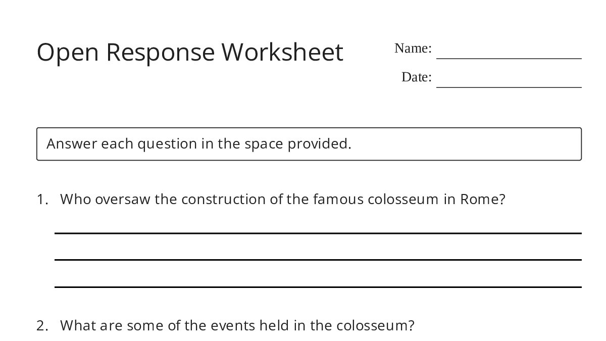 Open Response Worksheet - My Worksheet Maker: Create Your Own Worksheets