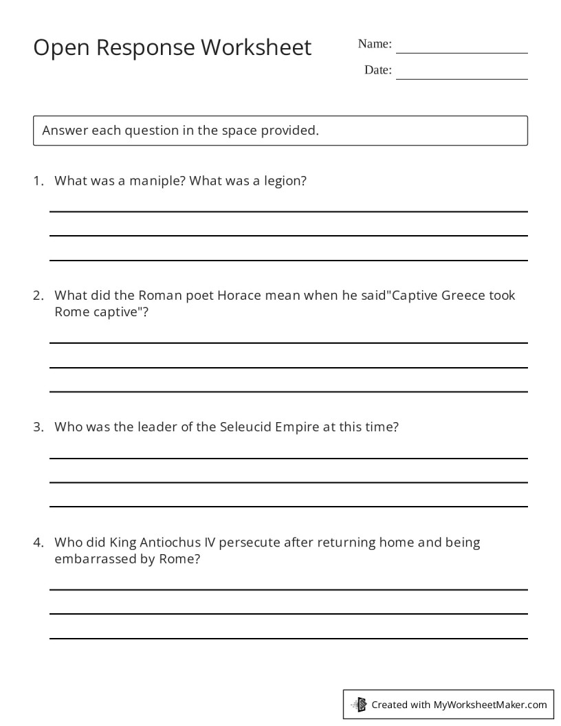Open Response Worksheet - My Worksheet Maker: Create Your Own Worksheets