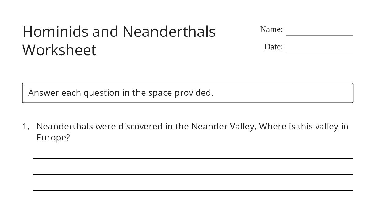 Hominids and Neanderthals Worksheet - My Worksheet Maker: Create Your ...