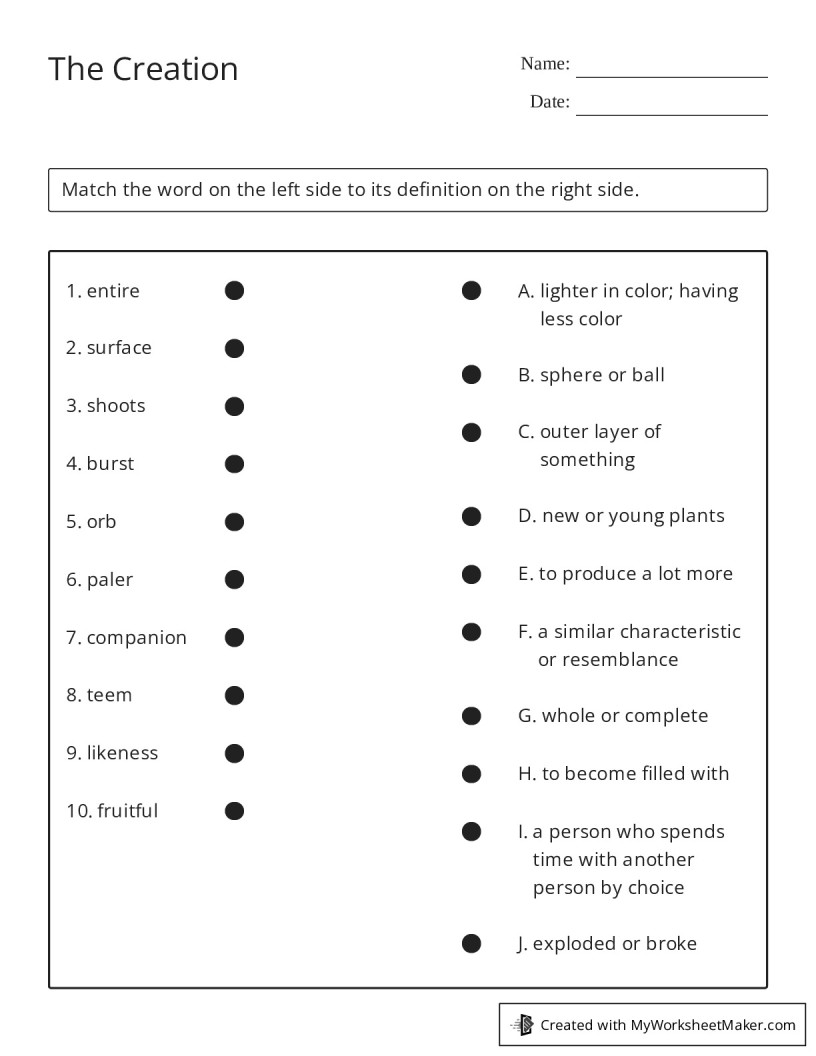 The Creation - My Worksheet Maker: Create Your Own Worksheets