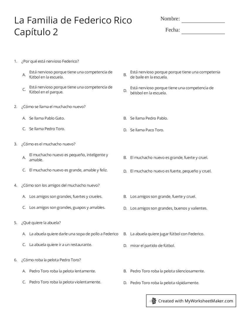 La Familia de Federico Rico Capítulo 2 - My Worksheet Maker: Create ...