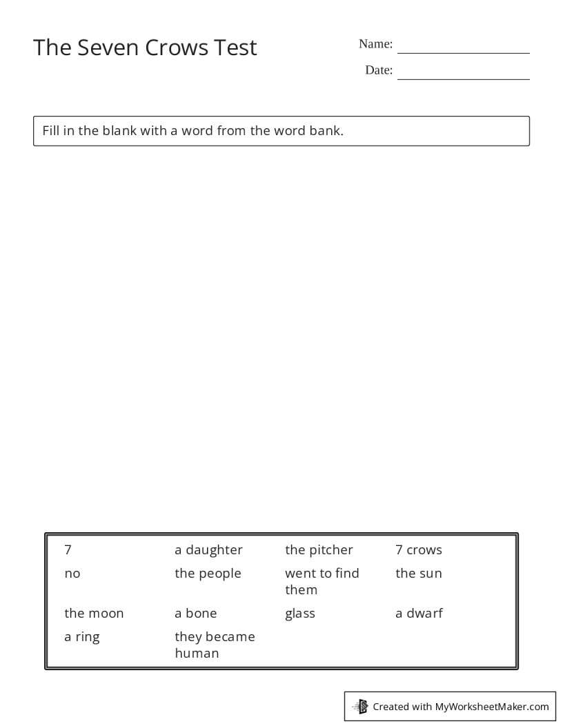The Seven Crows Test - My Worksheet Maker: Create Your Own Worksheets