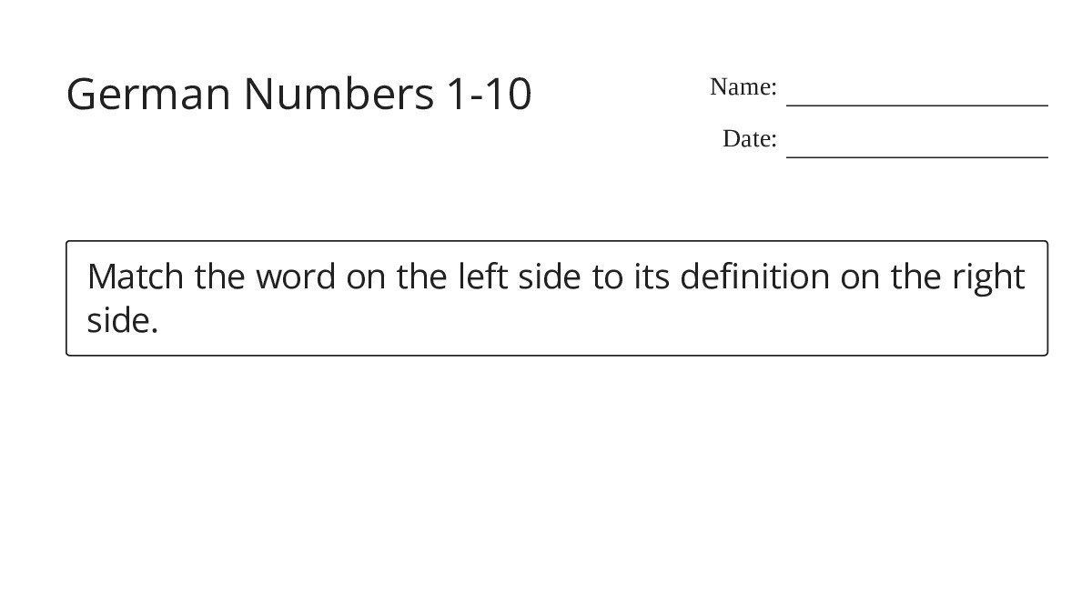 German Numbers 1-10 - My Worksheet Maker: Create Your Own Worksheets