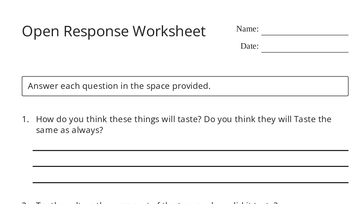 Open Response Worksheet - My Worksheet Maker: Create Your Own Worksheets