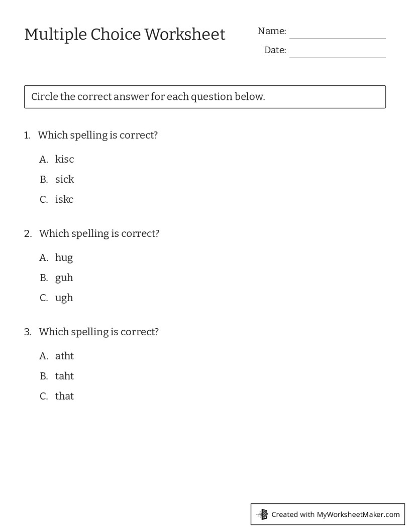 Multiple Choice Worksheet - My Worksheet Maker: Create Your Own Worksheets
