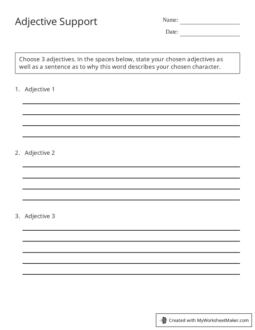 Adjective Support - My Worksheet Maker: Create Your Own Worksheets