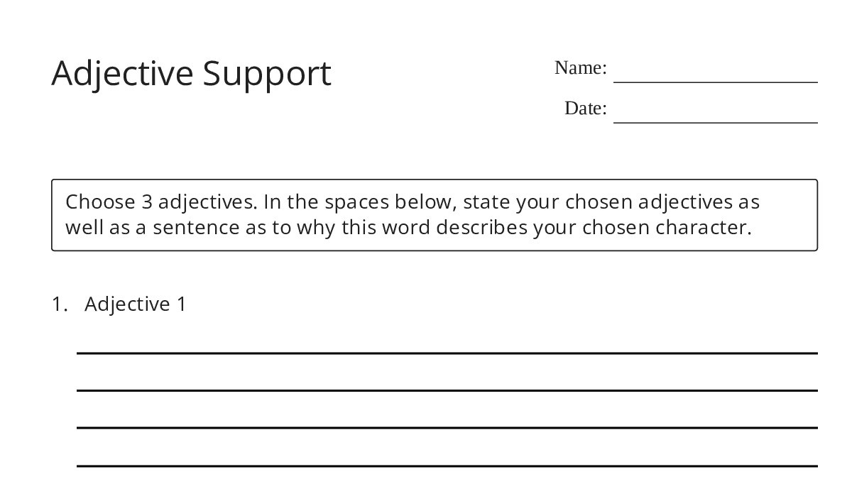 Adjective Support - My Worksheet Maker: Create Your Own Worksheets