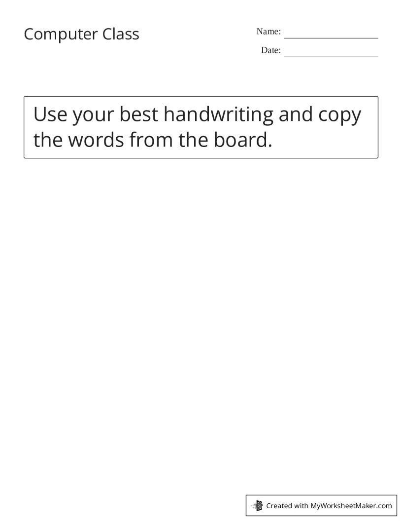 Computer Class - My Worksheet Maker: Create Your Own Worksheets