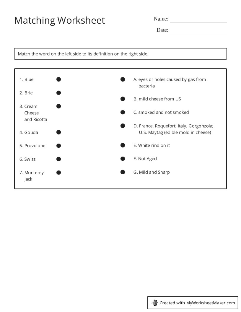 Matching Worksheet - My Worksheet Maker: Create Your Own Worksheets