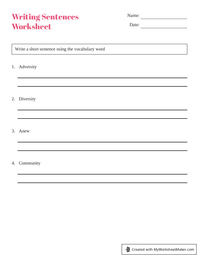 Writing Sentences Worksheet - My Worksheet Maker: Create Your Own ...