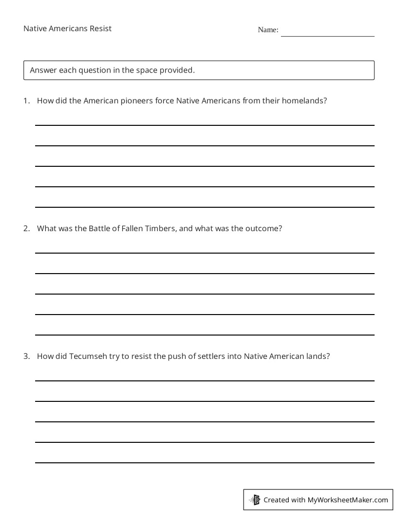 Native Americans Resist - My Worksheet Maker: Create Your Own Worksheets