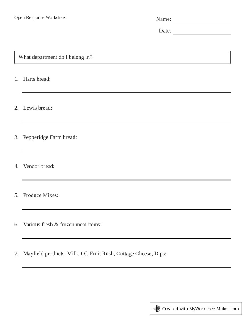 Open Response Worksheet - My Worksheet Maker: Create Your Own Worksheets