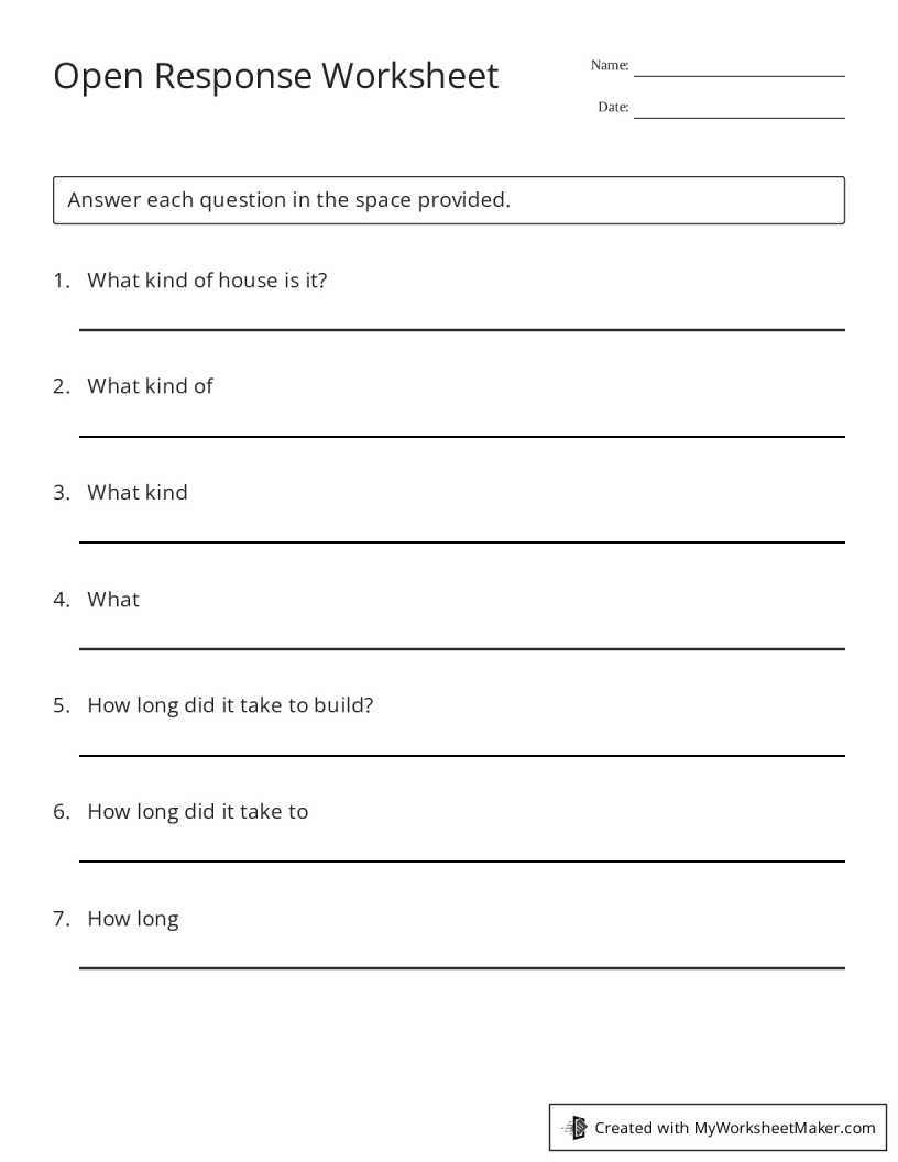 Open Response Worksheet - My Worksheet Maker: Create Your Own Worksheets