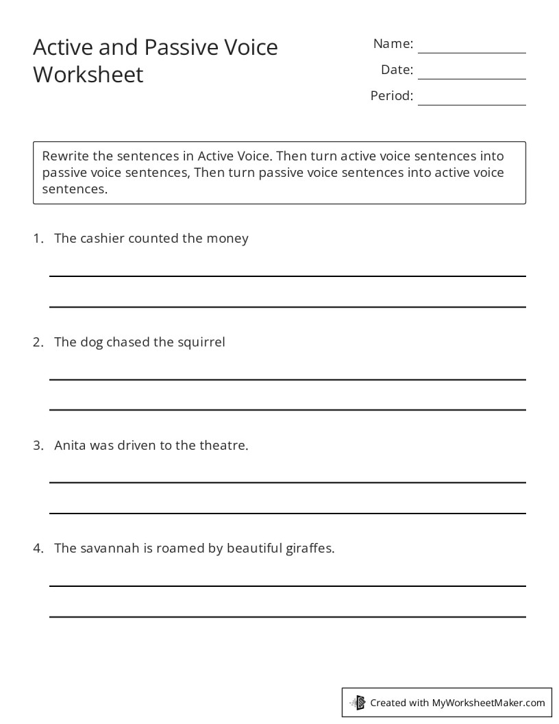 Active Voice Worksheet
