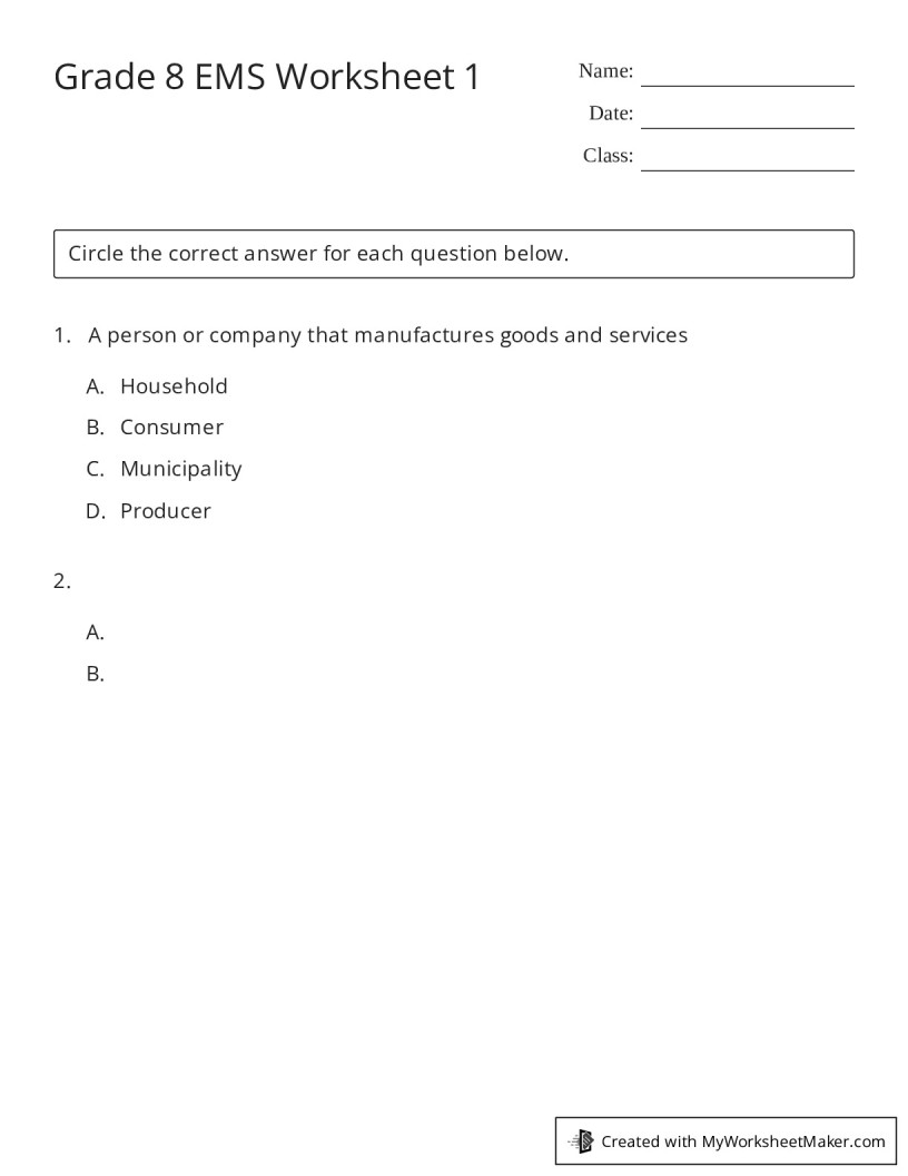 Grade 8 EMS Worksheet 1 - My Worksheet Maker: Create Your Own Worksheets