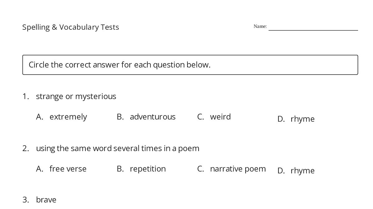 Spelling & Vocabulary Tests - My Worksheet Maker: Create Your Own ...