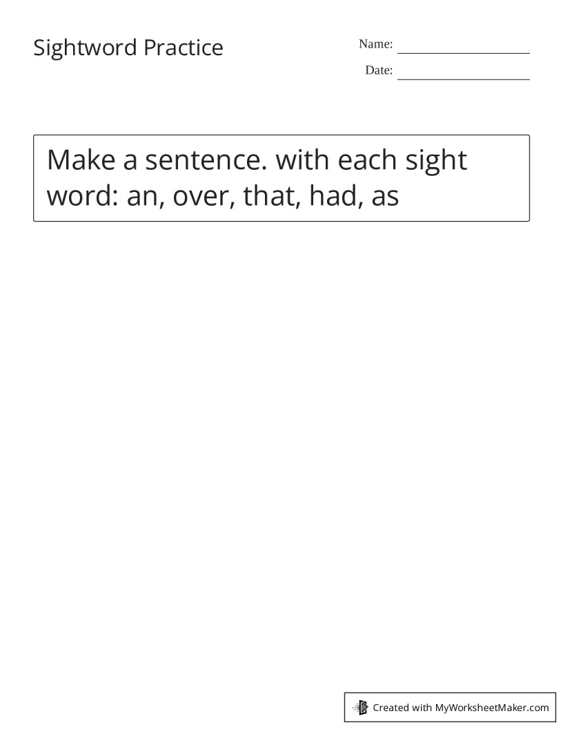 Sightword Practice My Worksheet Maker Create Your Own Worksheets
