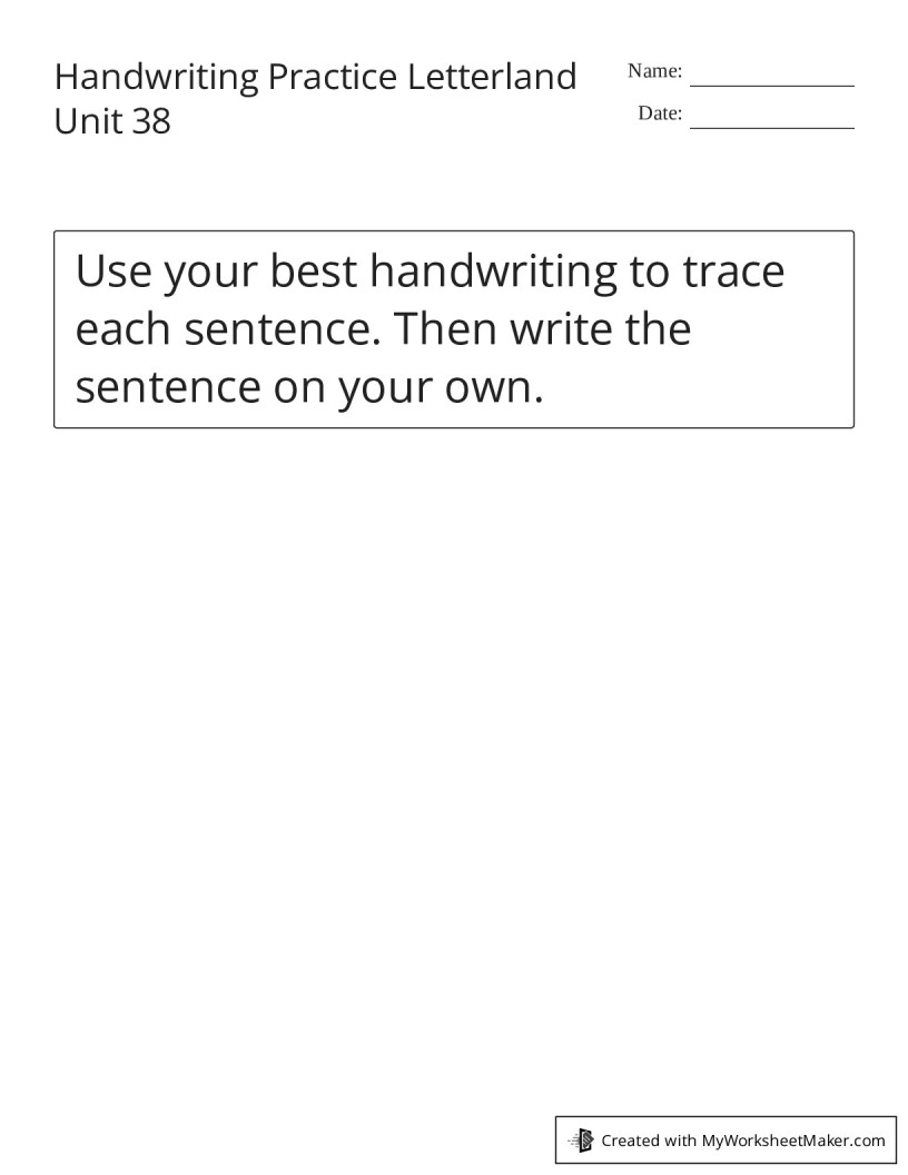 Handwriting Practice Letterland Unit 38 - My Worksheet Maker: Create ...