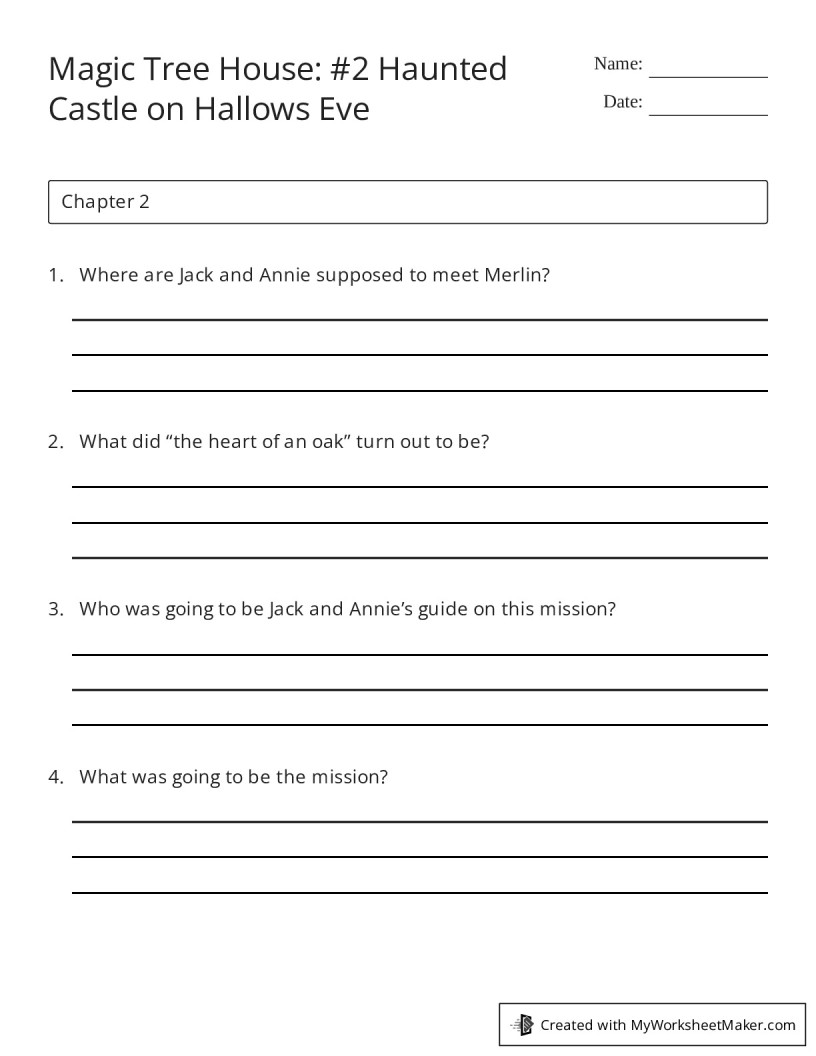 Magic Tree House: #2 Haunted Castle on Hallows Eve - My Worksheet Maker ...