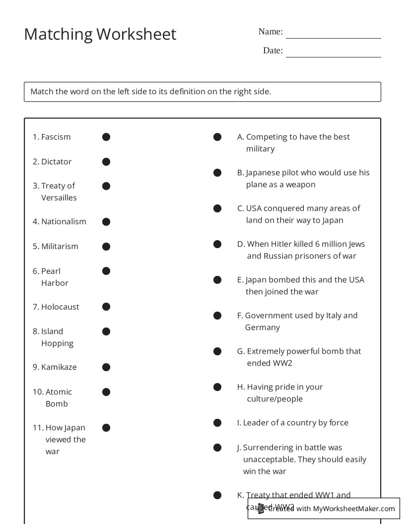 Matching Worksheet - My Worksheet Maker: Create Your Own Worksheets