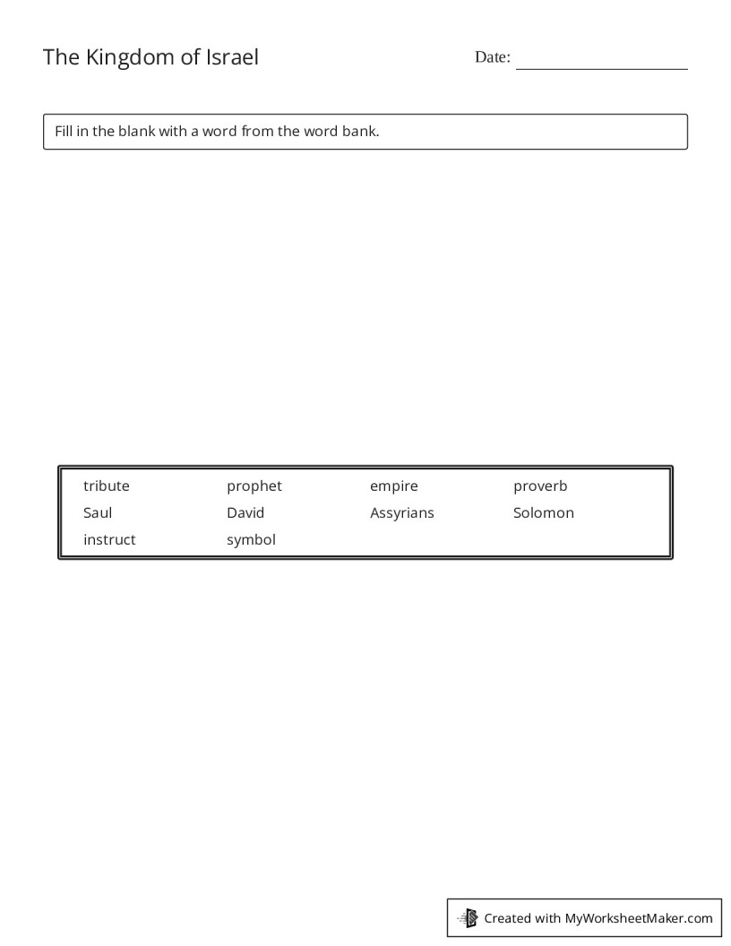 The Kingdom of Israel - My Worksheet Maker: Create Your Own Worksheets