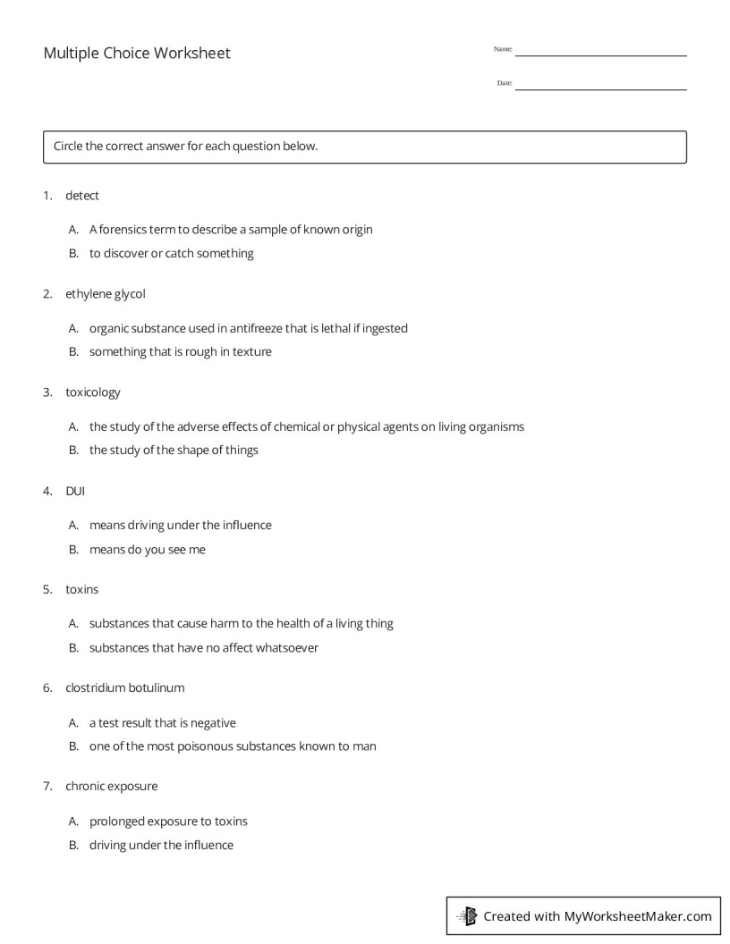 Multiple Choice Worksheet - My Worksheet Maker: Create Your Own Worksheets