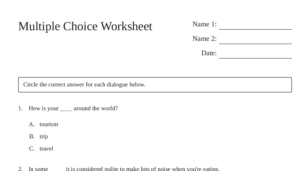 Multiple Choice Worksheet - My Worksheet Maker: Create Your Own Worksheets