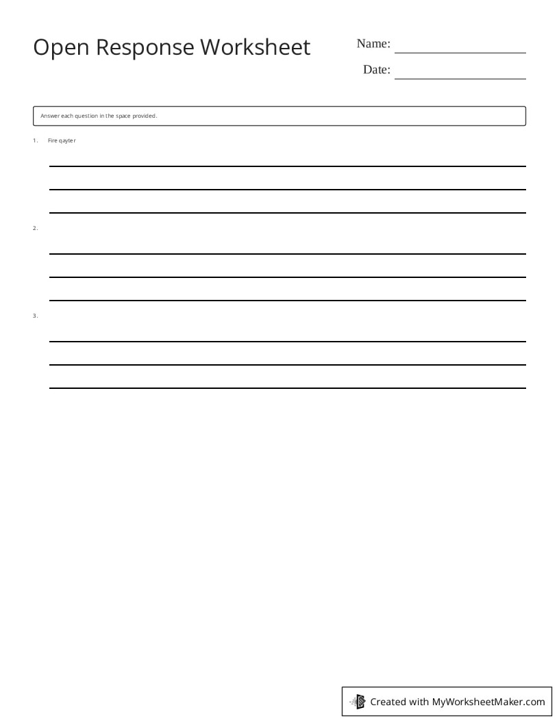Open Response Worksheet - My Worksheet Maker: Create Your Own Worksheets
