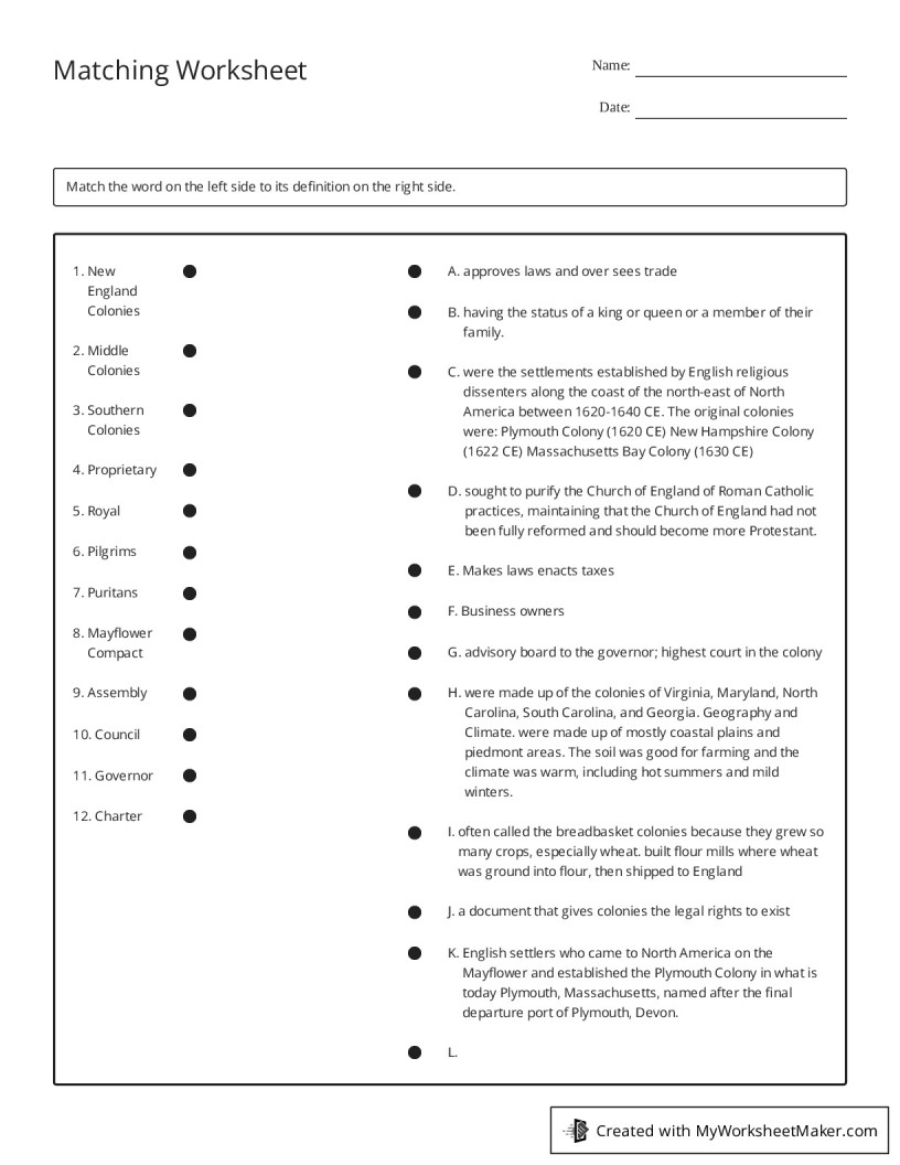 Matching Worksheet - My Worksheet Maker: Create Your Own Worksheets