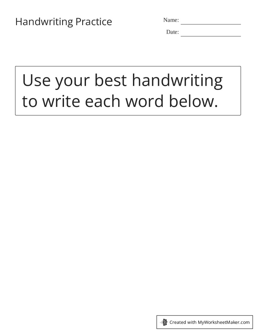 Handwriting Practice - My Worksheet Maker: Create Your Own Worksheets
