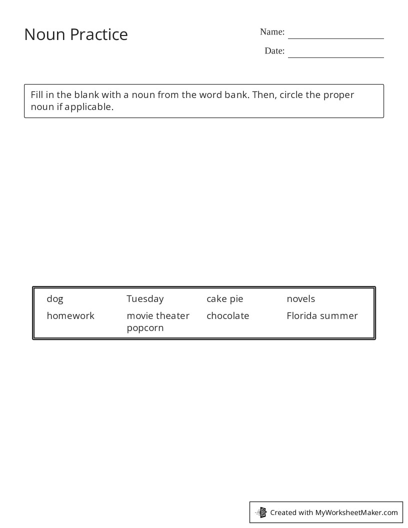 Noun Practice - My Worksheet Maker: Create Your Own Worksheets
