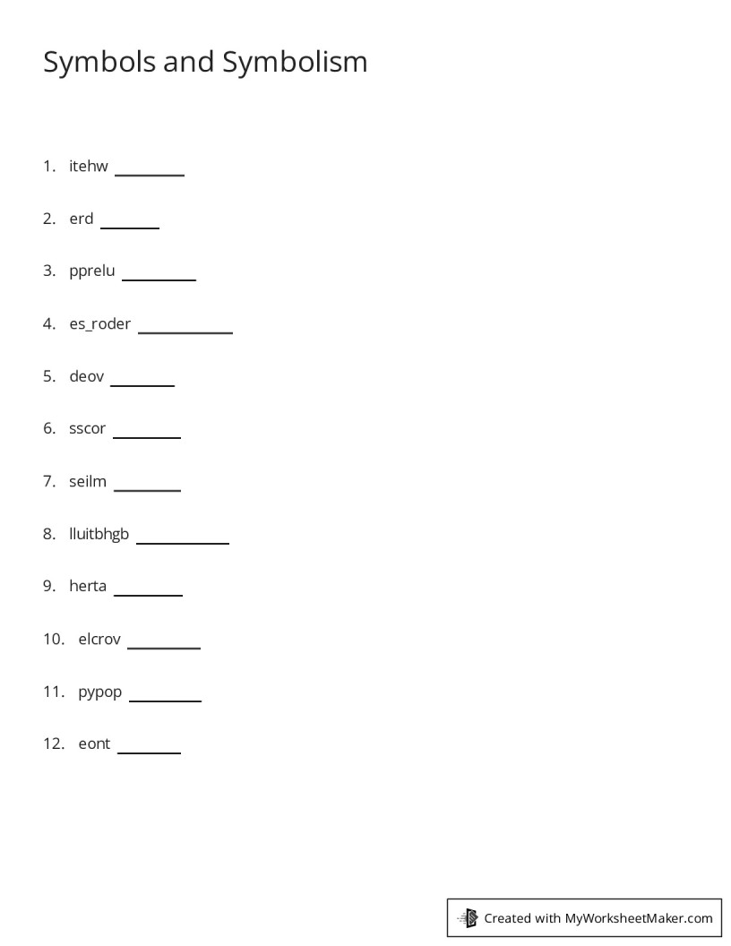 Symbols and Symbolism - My Worksheet Maker: Create Your Own Worksheets