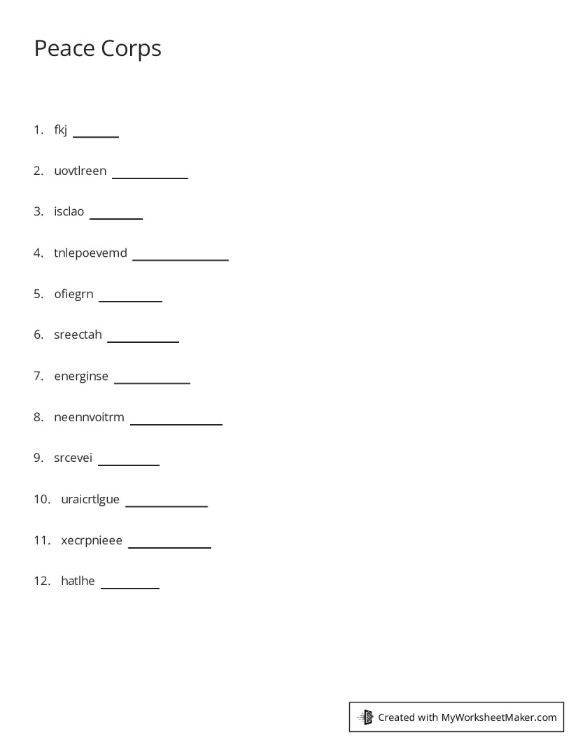 Peace Corps - My Worksheet Maker: Create Your Own Worksheets