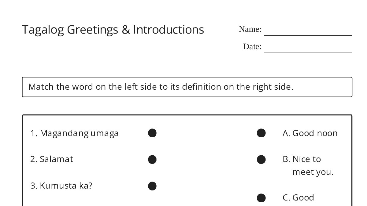 Tagalog Greetings & Introductions - My Worksheet Maker: Create Your Own ...