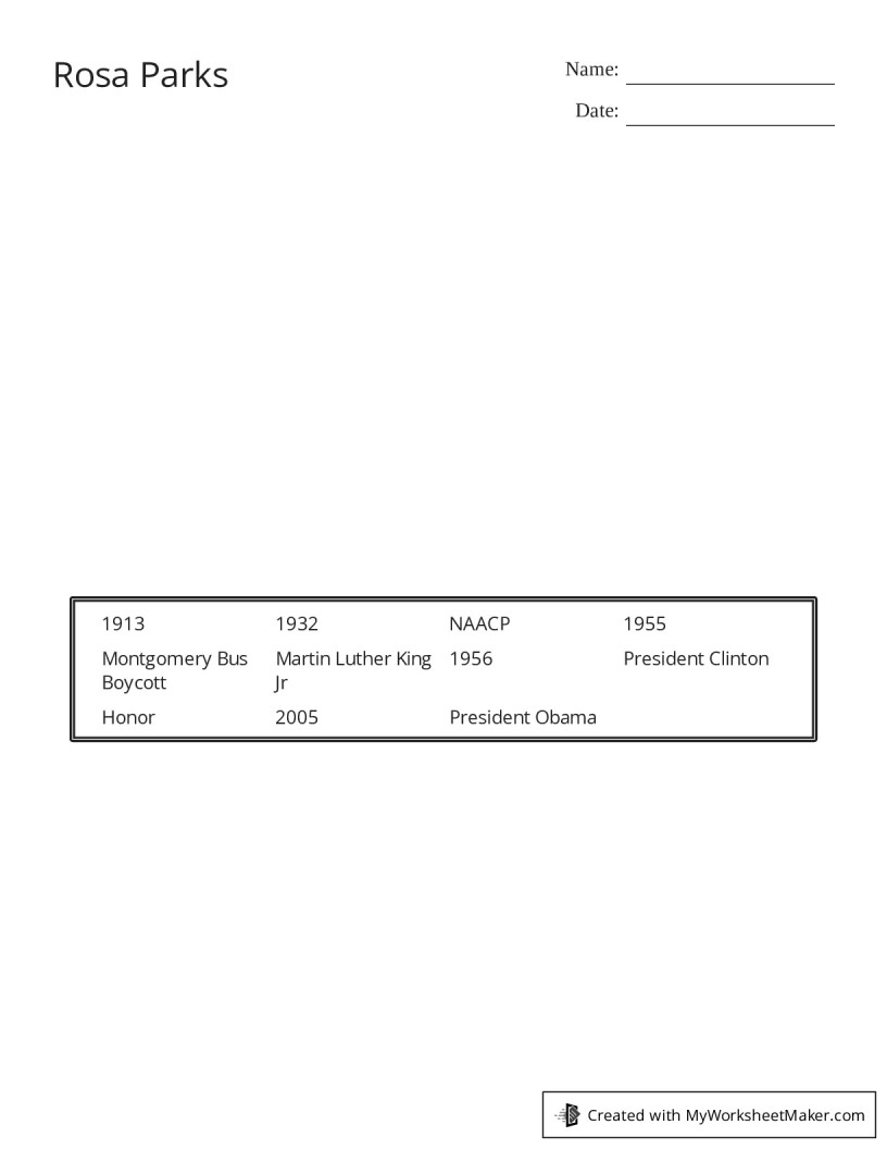 Rosa Parks - My Worksheet Maker: Create Your Own Worksheets