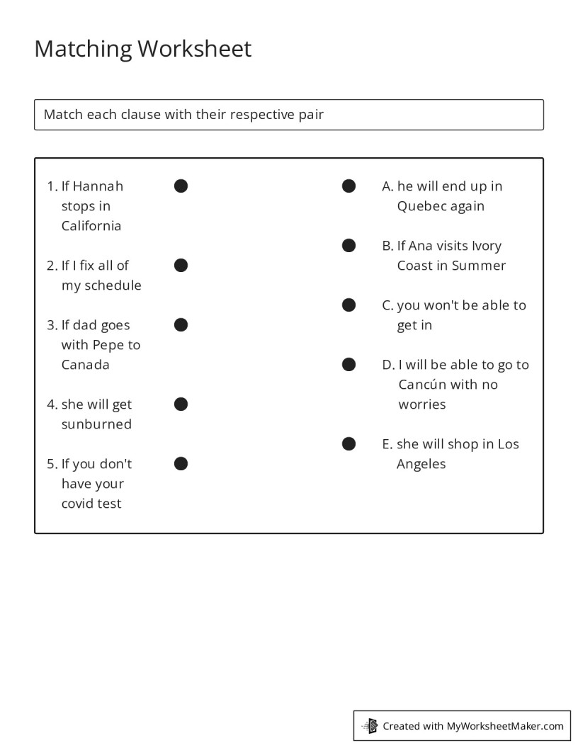 Matching Worksheet - My Worksheet Maker: Create Your Own Worksheets