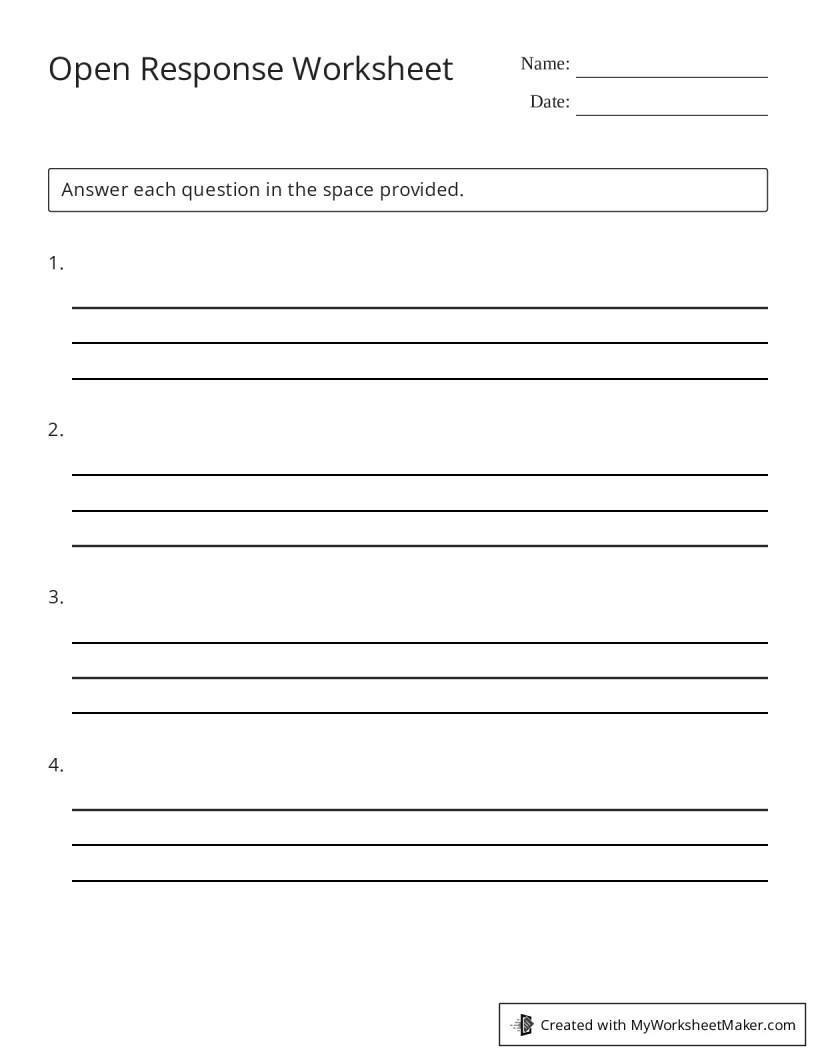 Open Response Worksheet - My Worksheet Maker: Create Your Own Worksheets
