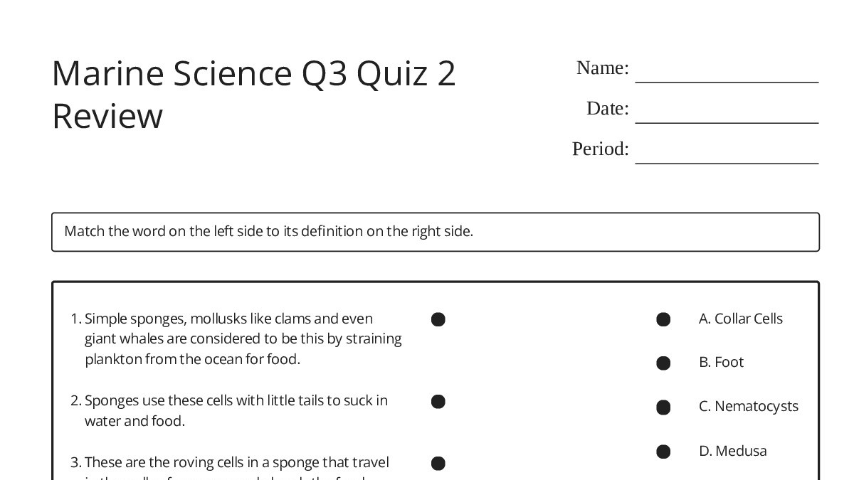 Marine Science Q3 Quiz 2 Review - My Worksheet Maker: Create Your Own ...