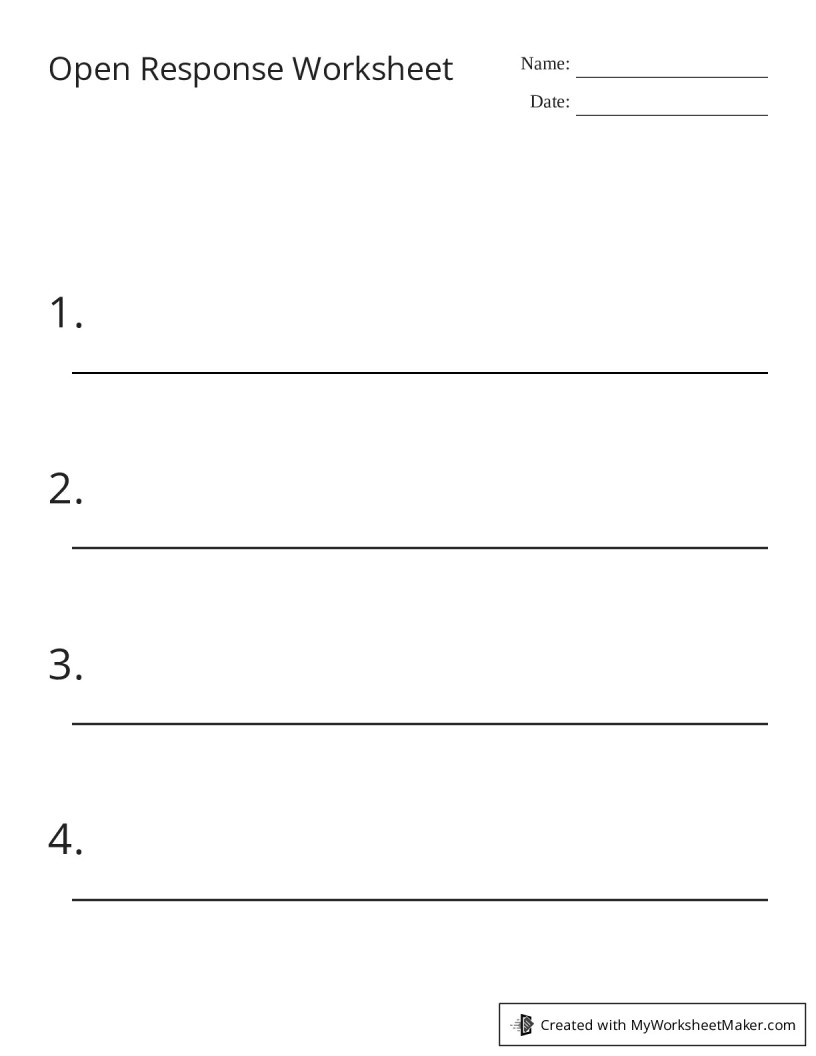 Open Response Worksheet - My Worksheet Maker: Create Your Own Worksheets