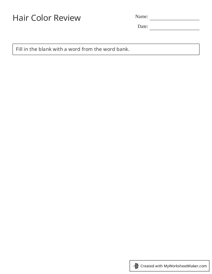 Hair Color Review - My Worksheet Maker: Create Your Own Worksheets