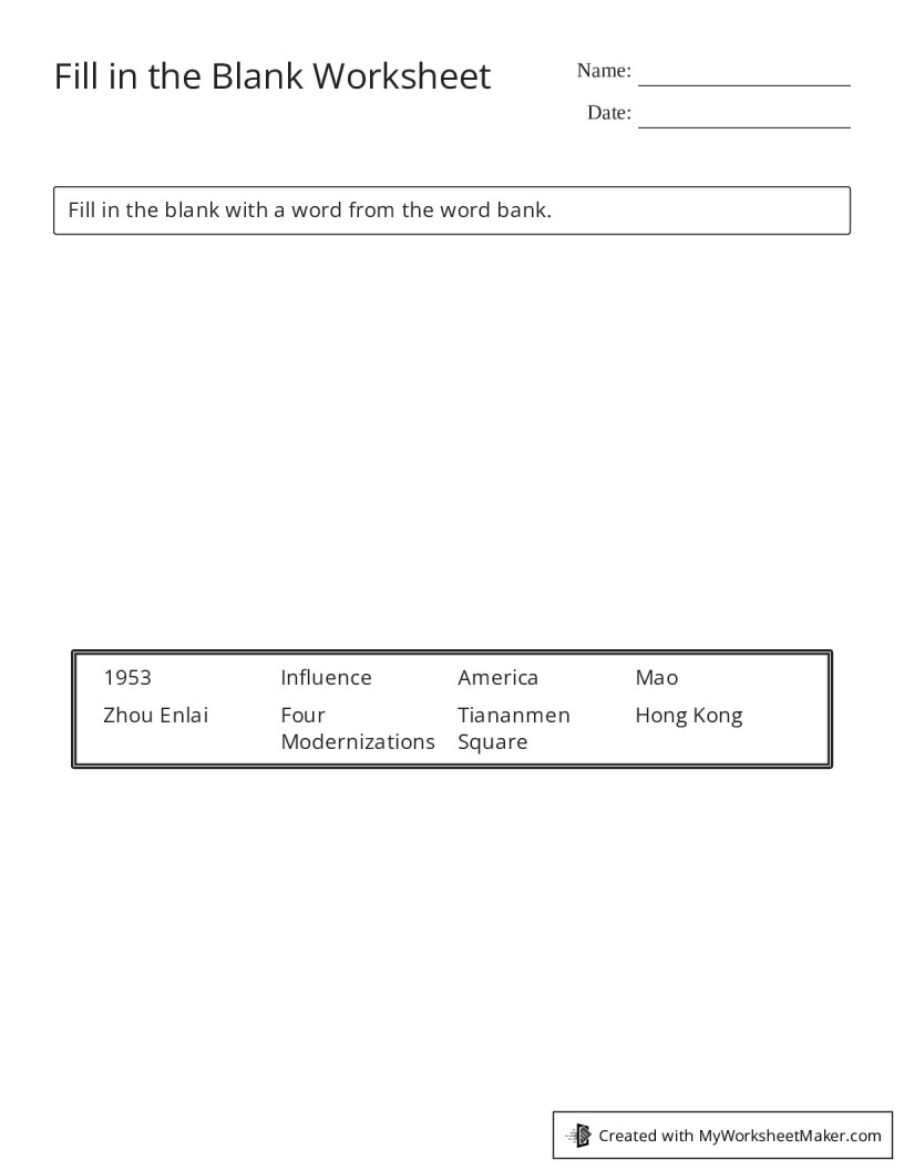 Fill in the Blank Worksheet - My Worksheet Maker: Create Your Own ...