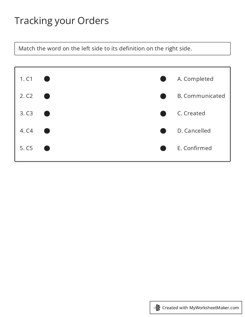 Tracking your Orders - My Worksheet Maker: Create Your Own Worksheets