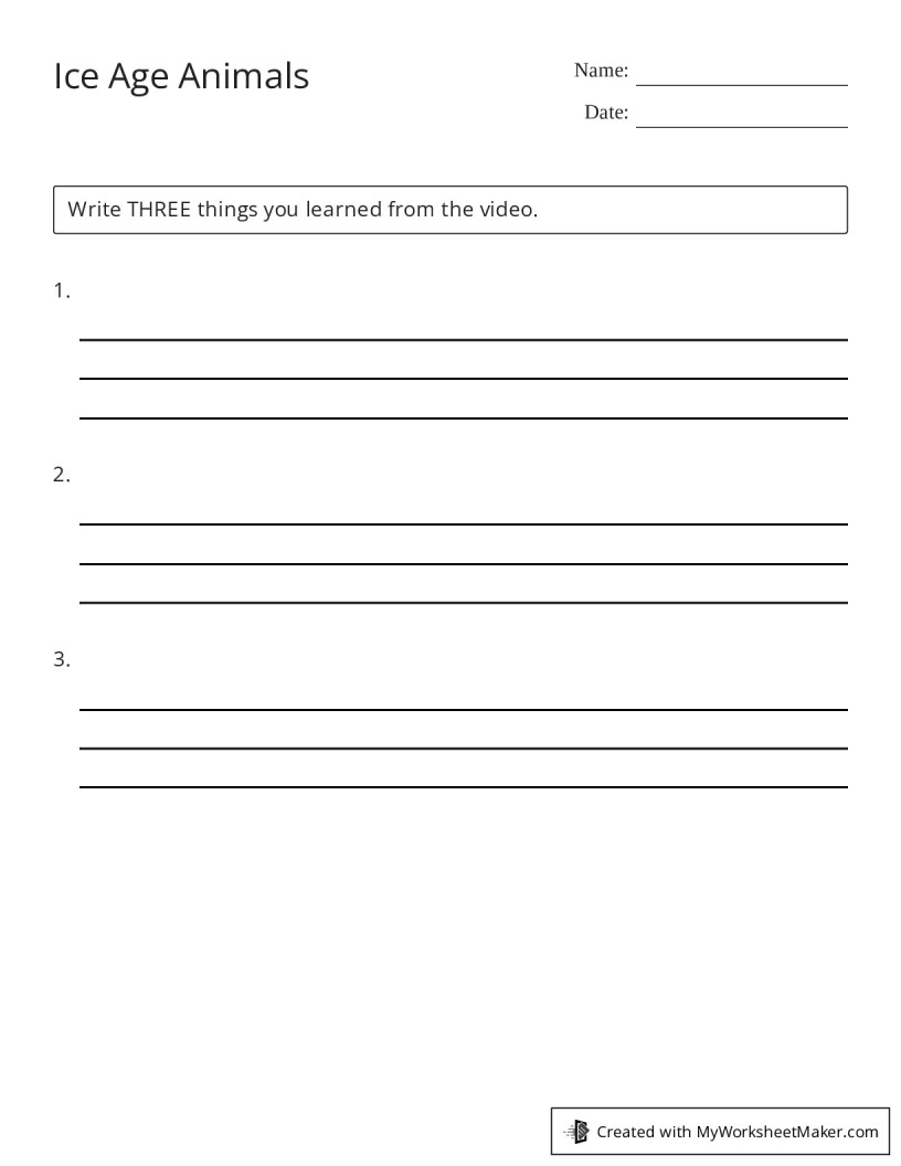 Ice Age Animals - My Worksheet Maker: Create Your Own Worksheets