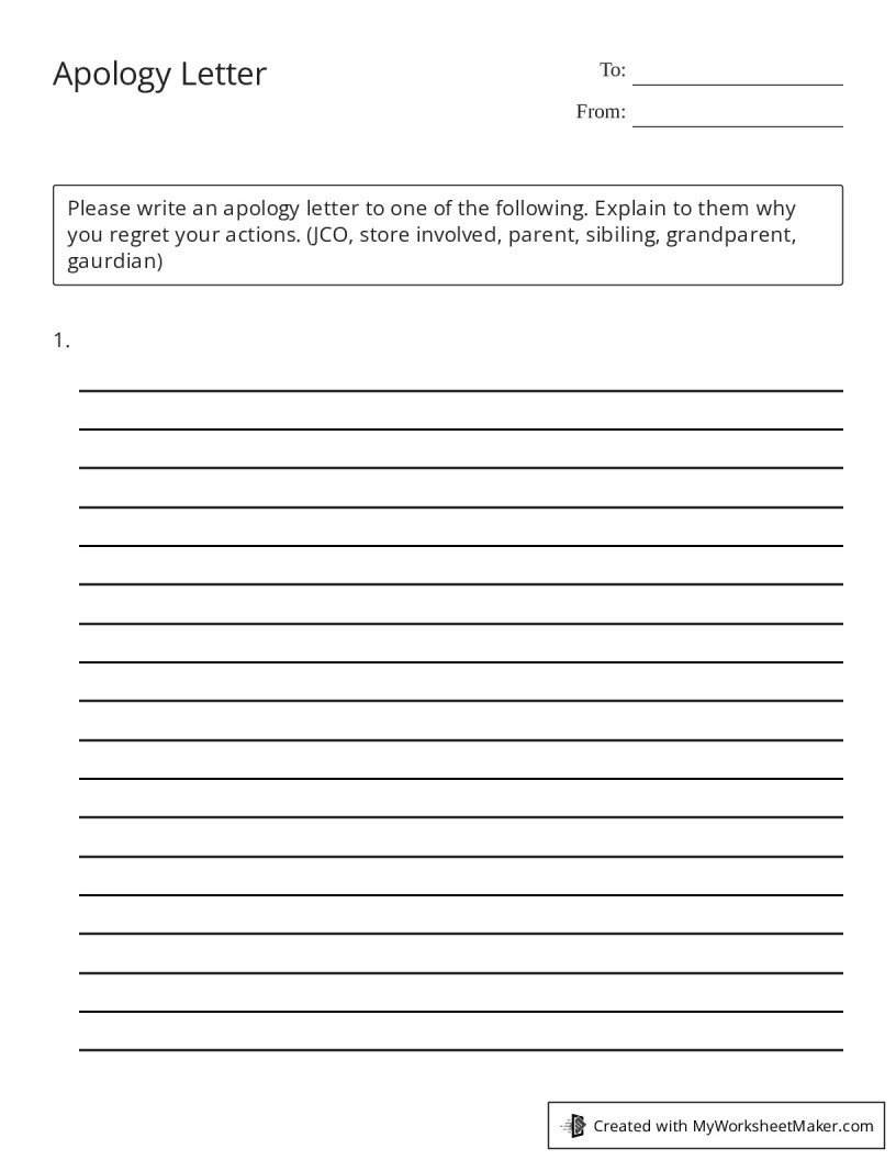 Apology Letter - My Worksheet Maker: Create Your Own Worksheets