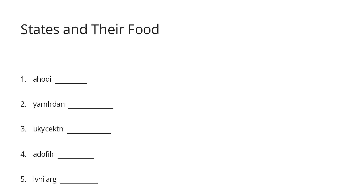 States and Their Food - My Worksheet Maker: Create Your Own Worksheets