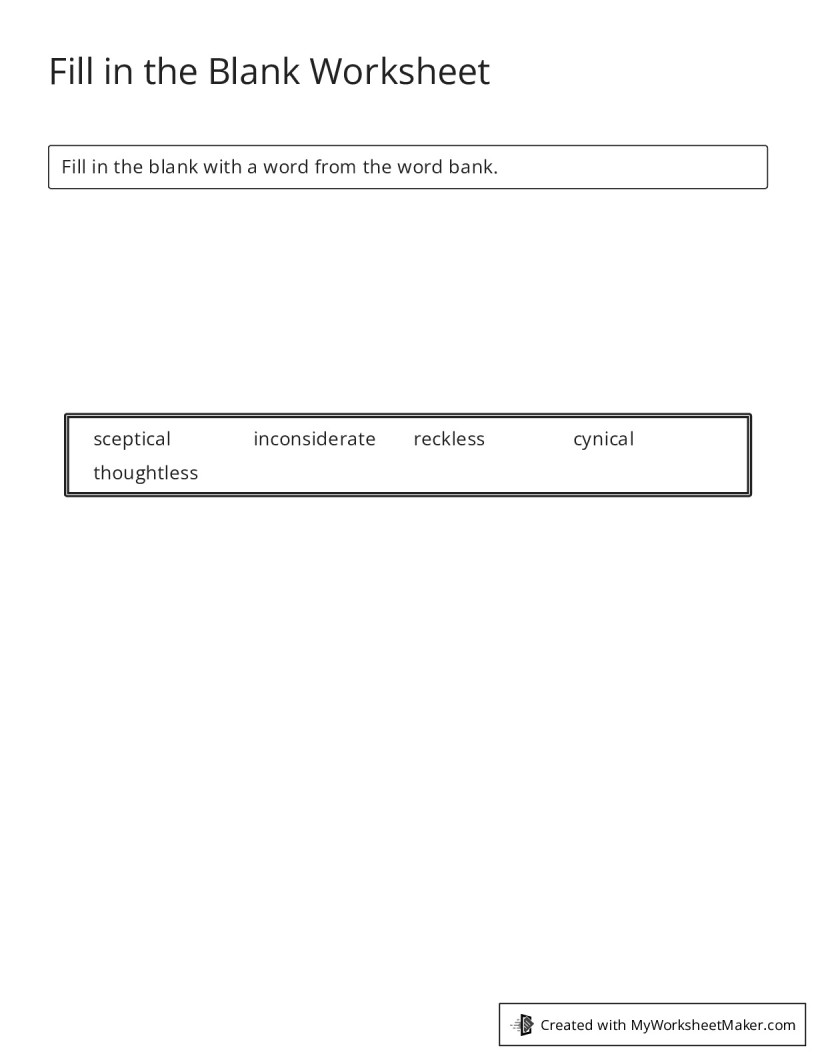 Fill in the Blank Worksheet - My Worksheet Maker: Create Your Own ...