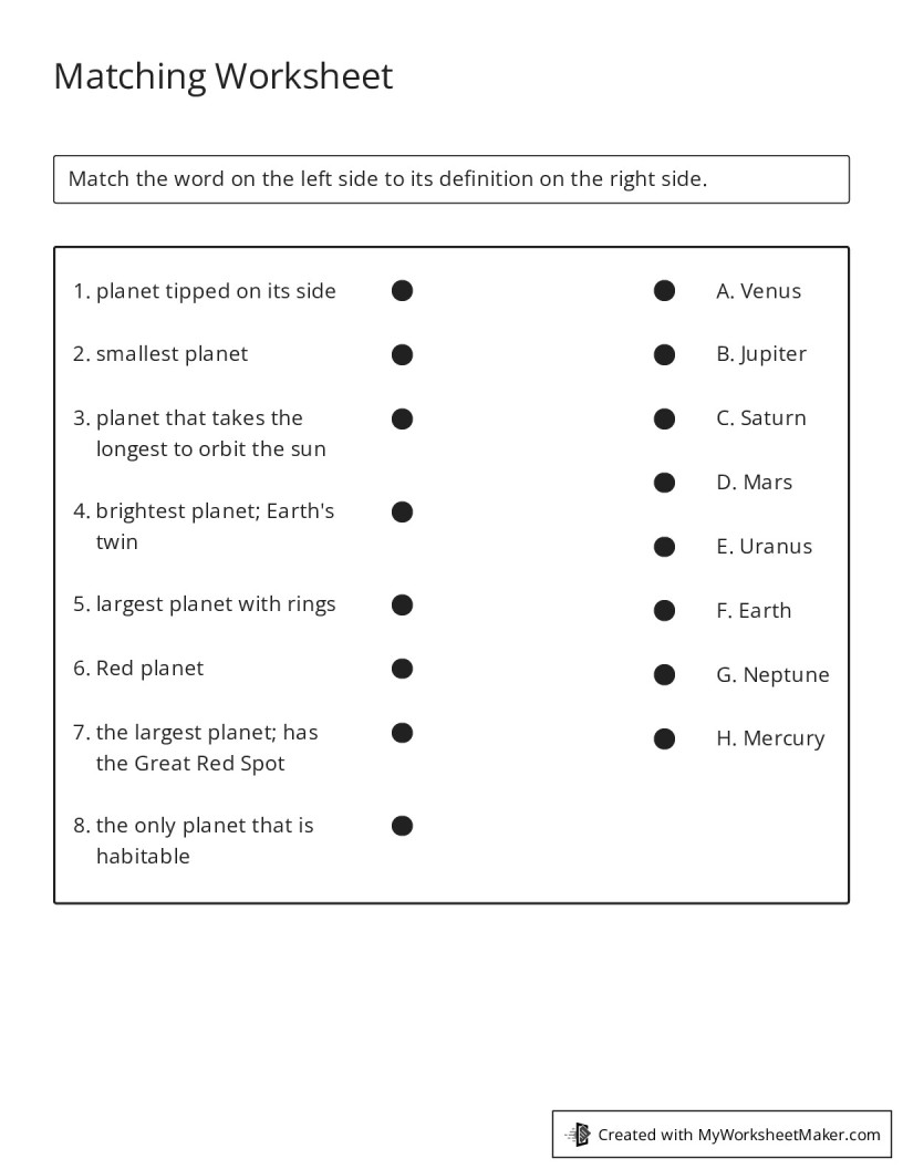 Matching Worksheet - My Worksheet Maker: Create Your Own Worksheets
