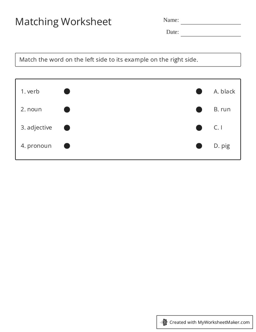 Matching Worksheet - My Worksheet Maker: Create Your Own Worksheets