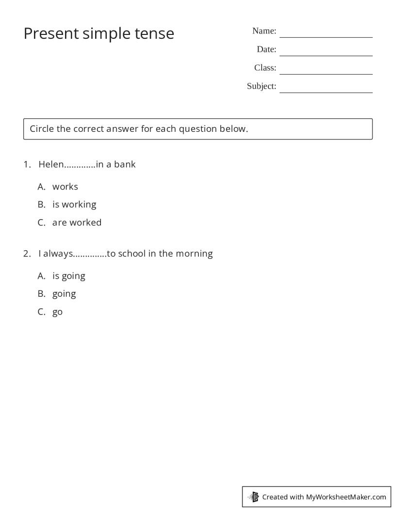 Present simple tense - My Worksheet Maker: Create Your Own Worksheets